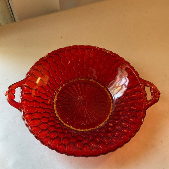 Vintage | Accents | Vintage Indiana Glass Red Bowl Honeycomb Handled ...